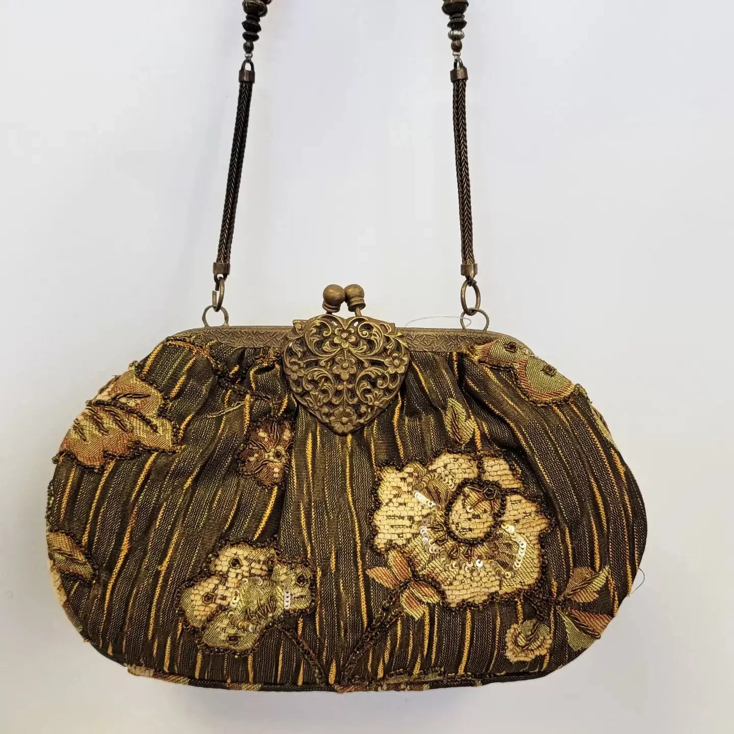 Victorian Vintage Style Purse, Metallic, Sequin Accent & Brass Clasp ...